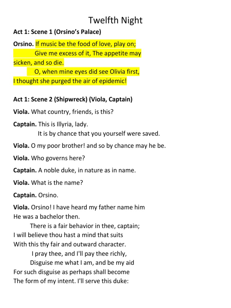 Twelfth Night: Key Scenes and Quotes | PDF | Poetry
