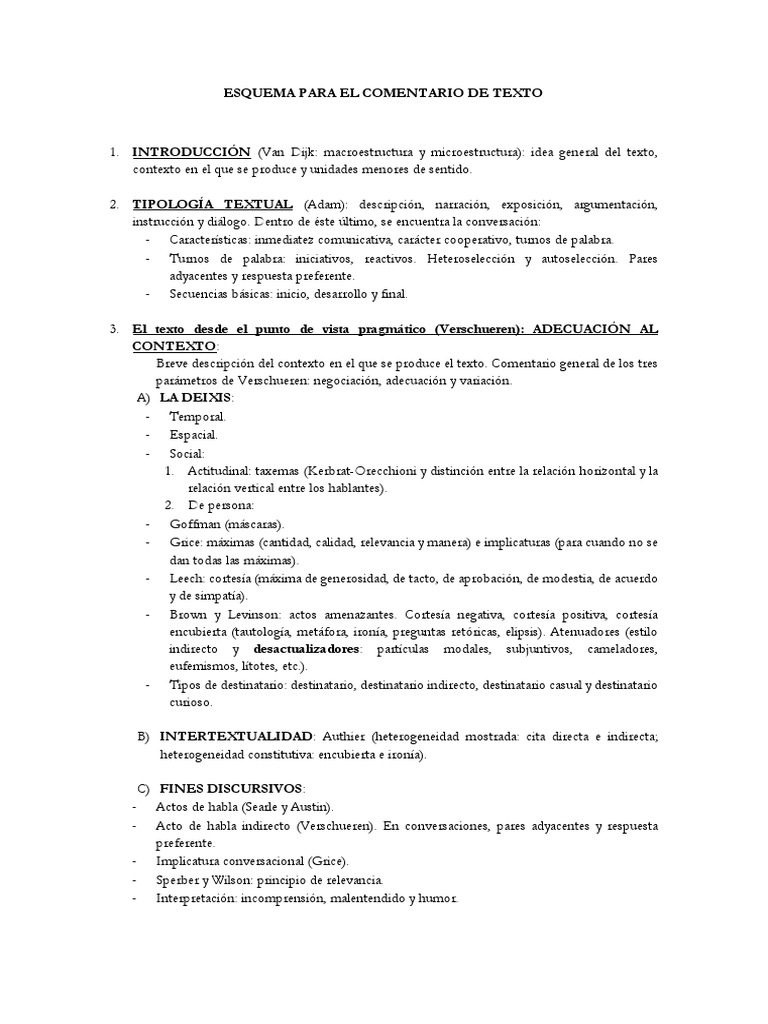 Esquema para El Comentario de Texto | PDF | Ciencia cognitiva | Cognición