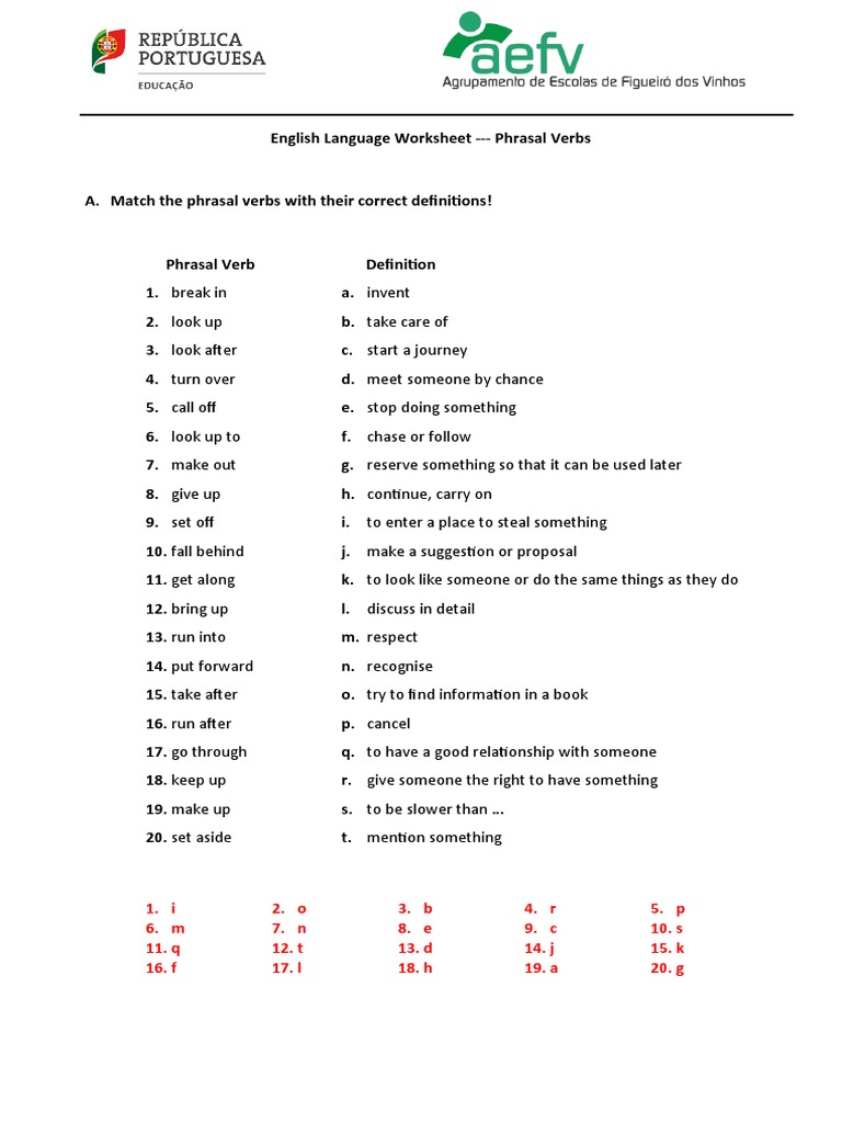 3. Phrasal Verbs - Answer Key | PDF