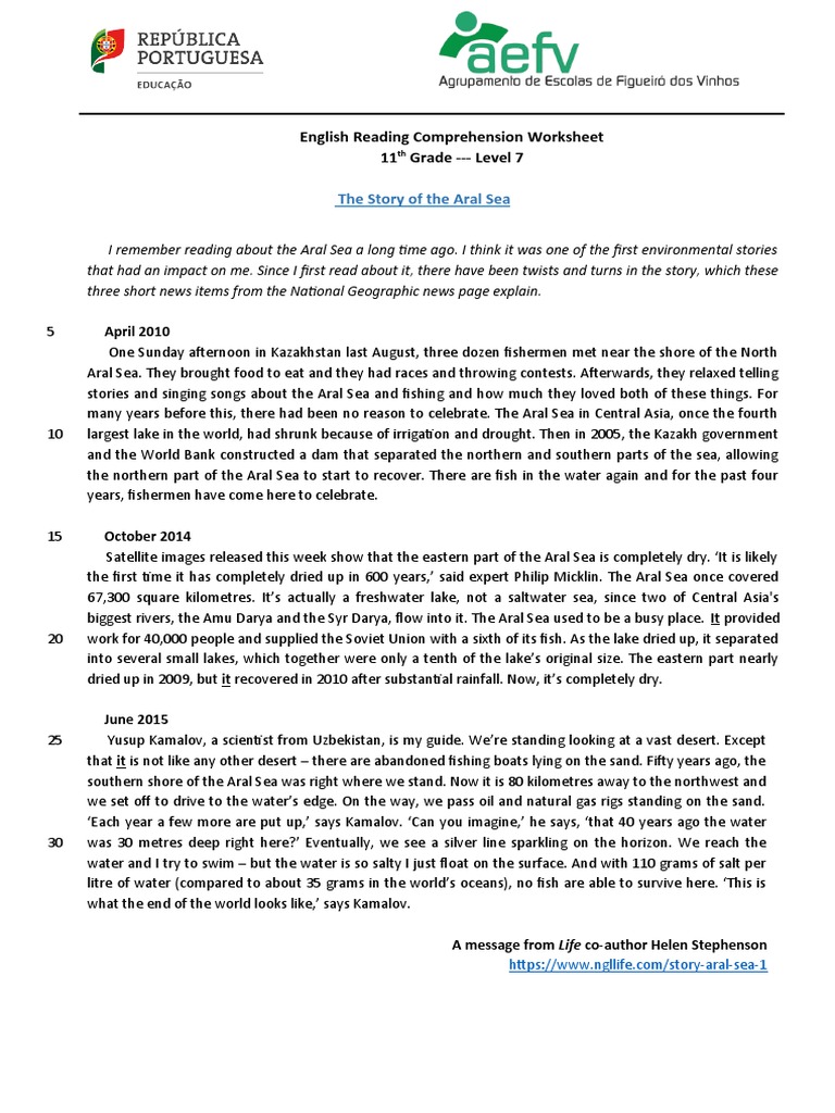 The Story of The Aral Sea - Reading Comprehension | PDF | Earth ...