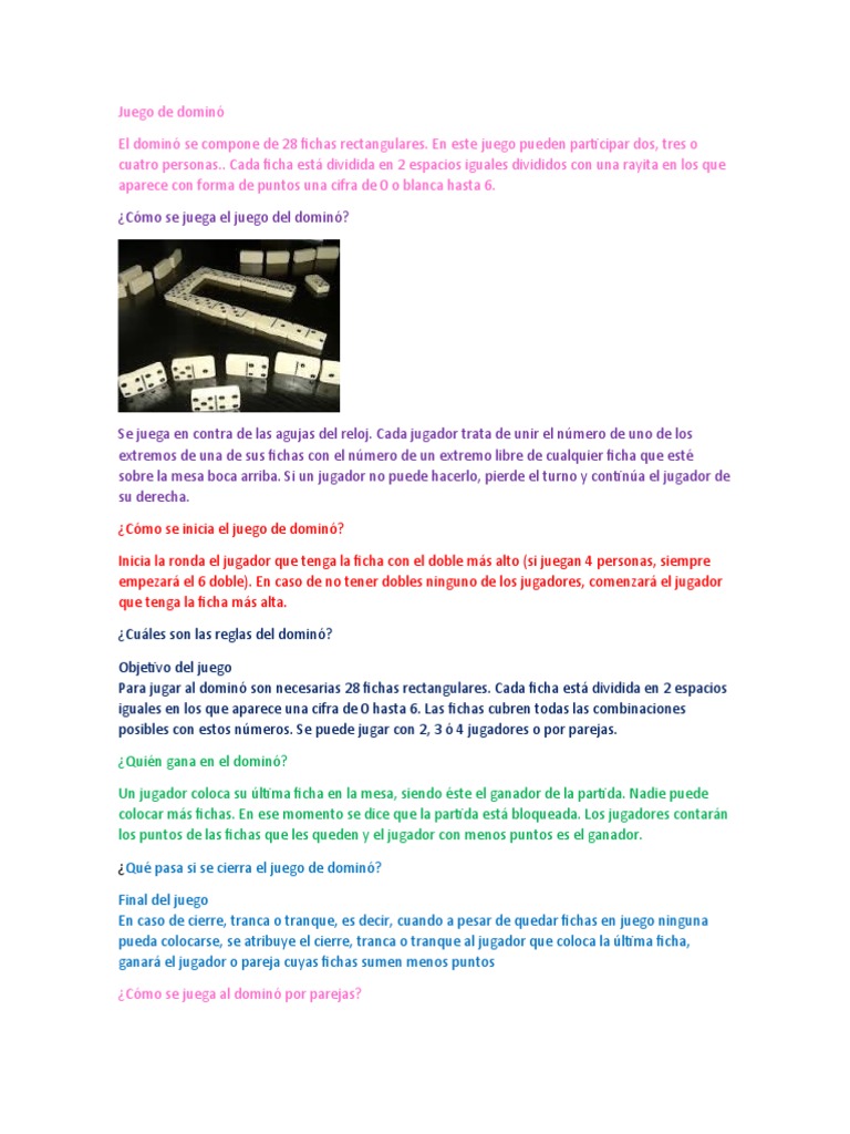 Reglas Básicas del Juego de Dominó | PDF | Psicología cognitiva ...