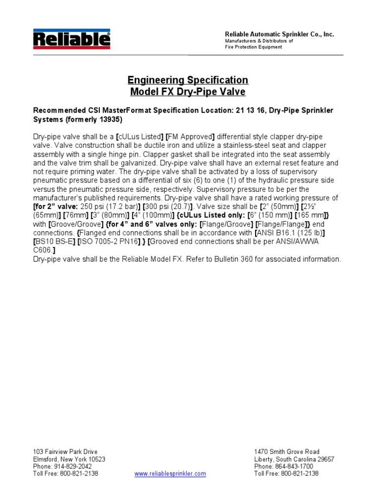 Model FX Dry Pipe Valve Specification | PDF