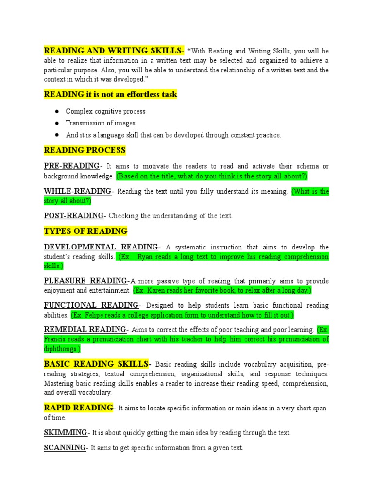 Reading and Writing (Reviewer) | PDF | Apa Style | Reading Comprehension