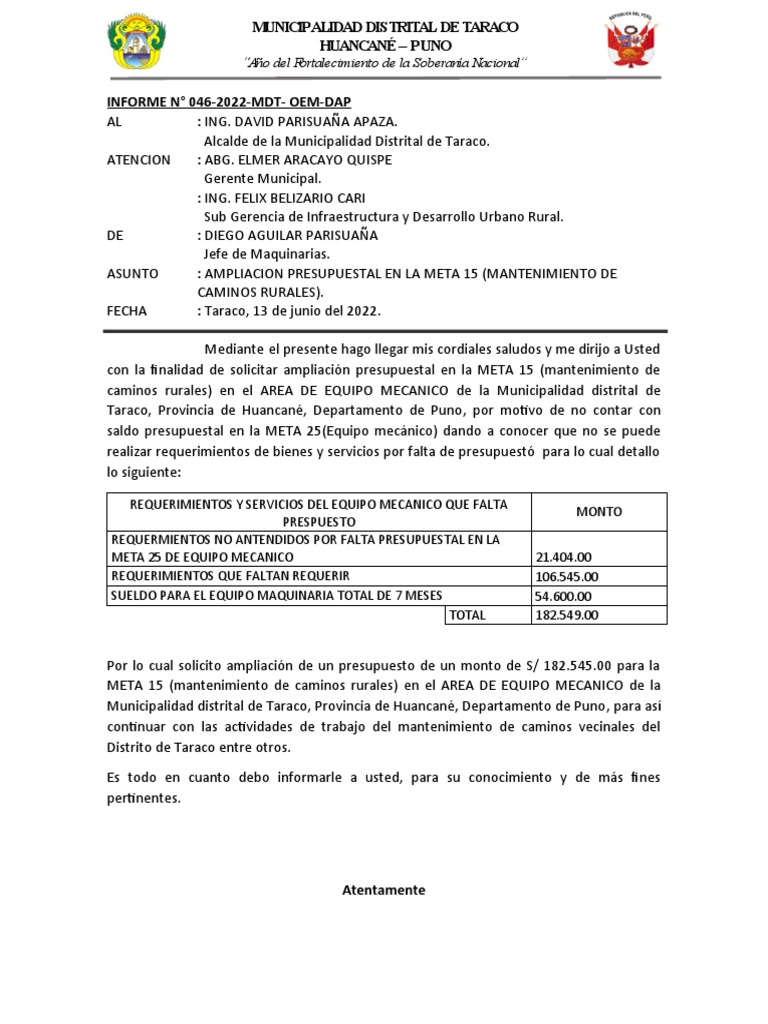 Ampliacion de Presupuesto | PDF