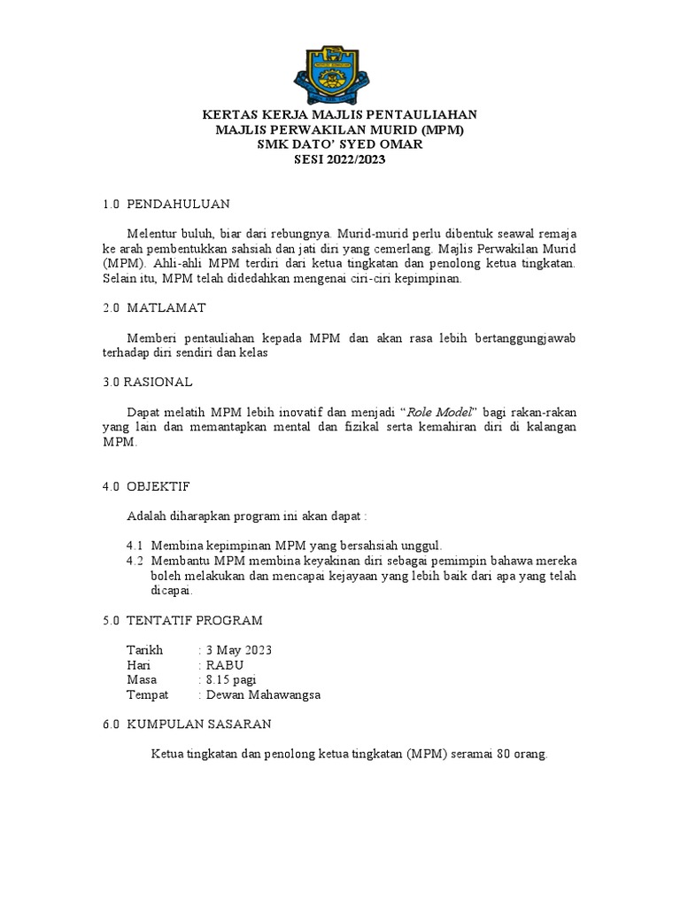 Kertas Kerja Pentauliahan MPM 2023 | PDF