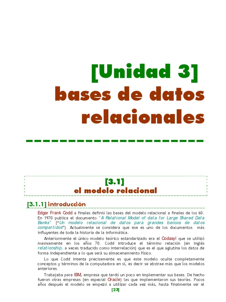 Datos .U3 | PDF | Modelo relacional | Bases de datos