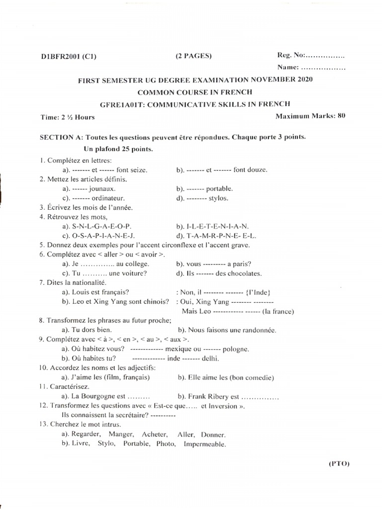 French Model Paper | PDF