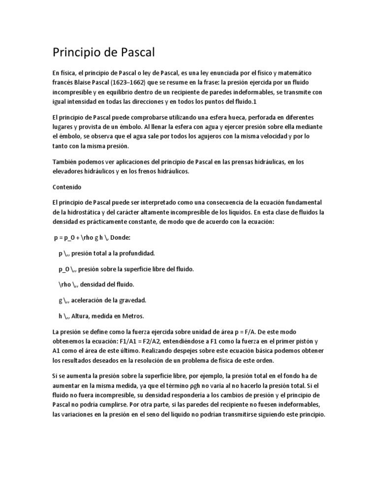 Principio de Pascal | PDF | Mecánica cuántica | Teorías cientificas