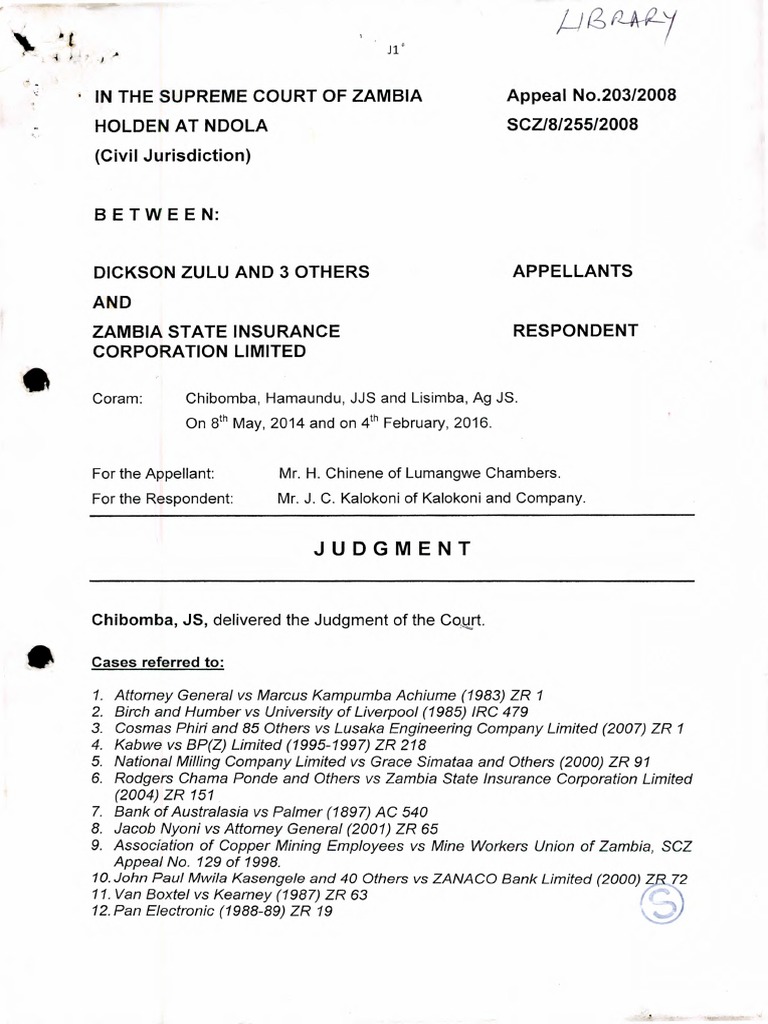 App-203-2008-Dickson Zulu and 3 Others and Zambia State Insurance ...