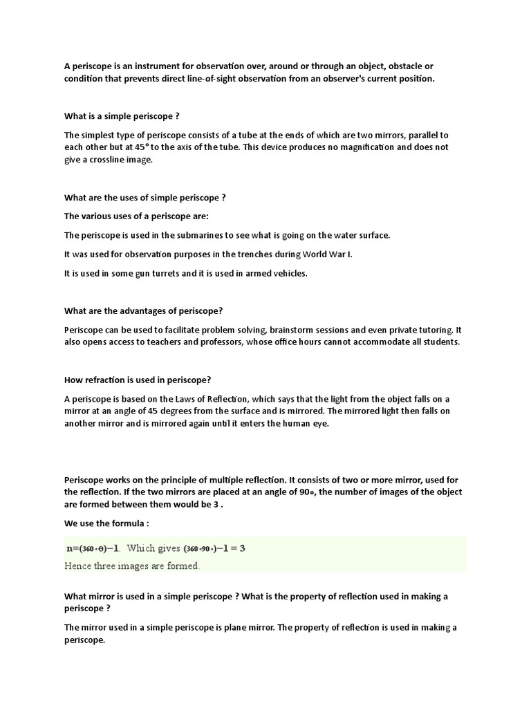 A Periscope Is An Instrument For Observation Over | PDF | Mirror | Optics