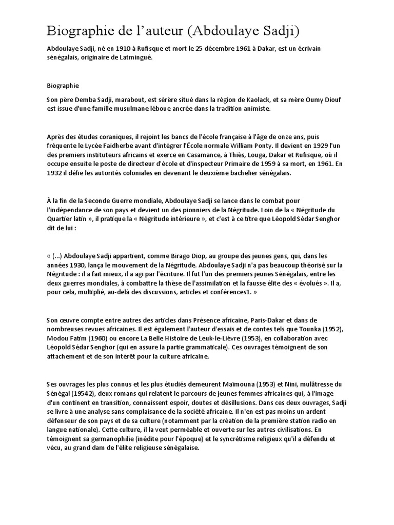 Abdoulaye Sadji | PDF | Fiction générale