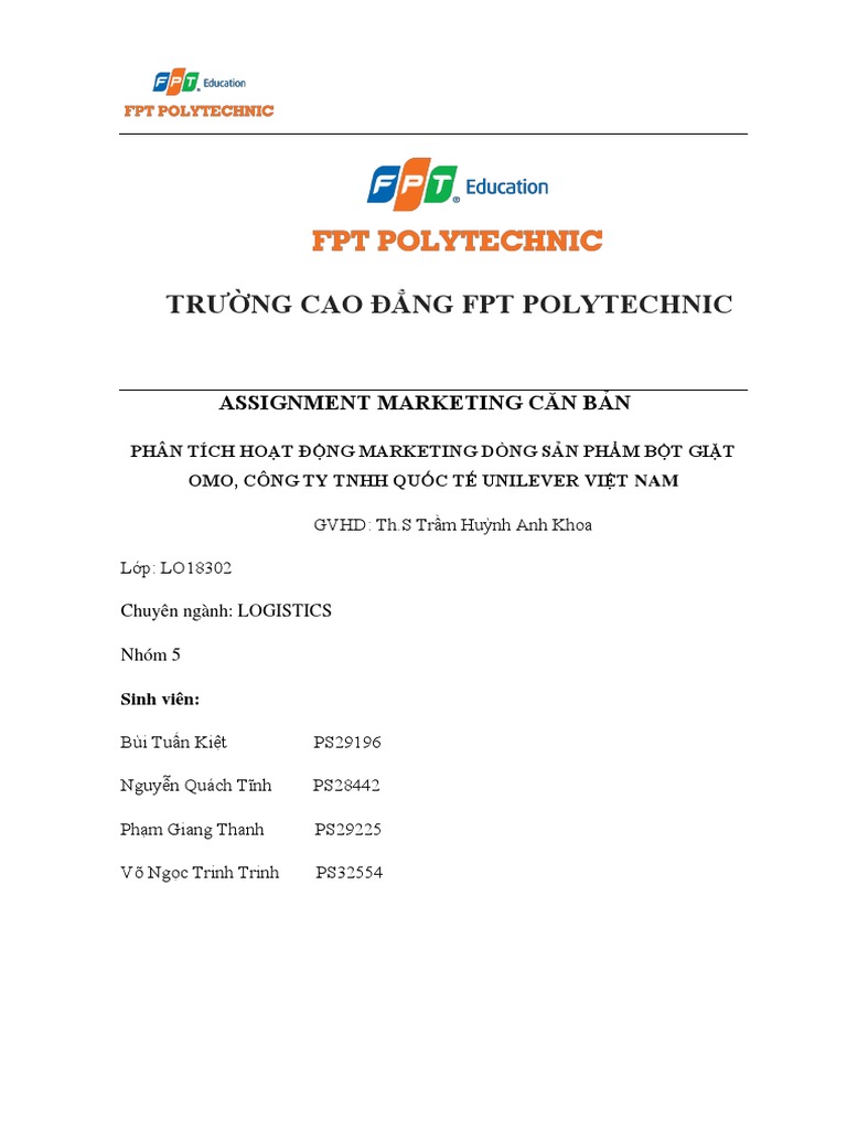 Trường Cao Đẳng Fpt Polytechnic: Assignment Marketing Căn Bản | PDF
