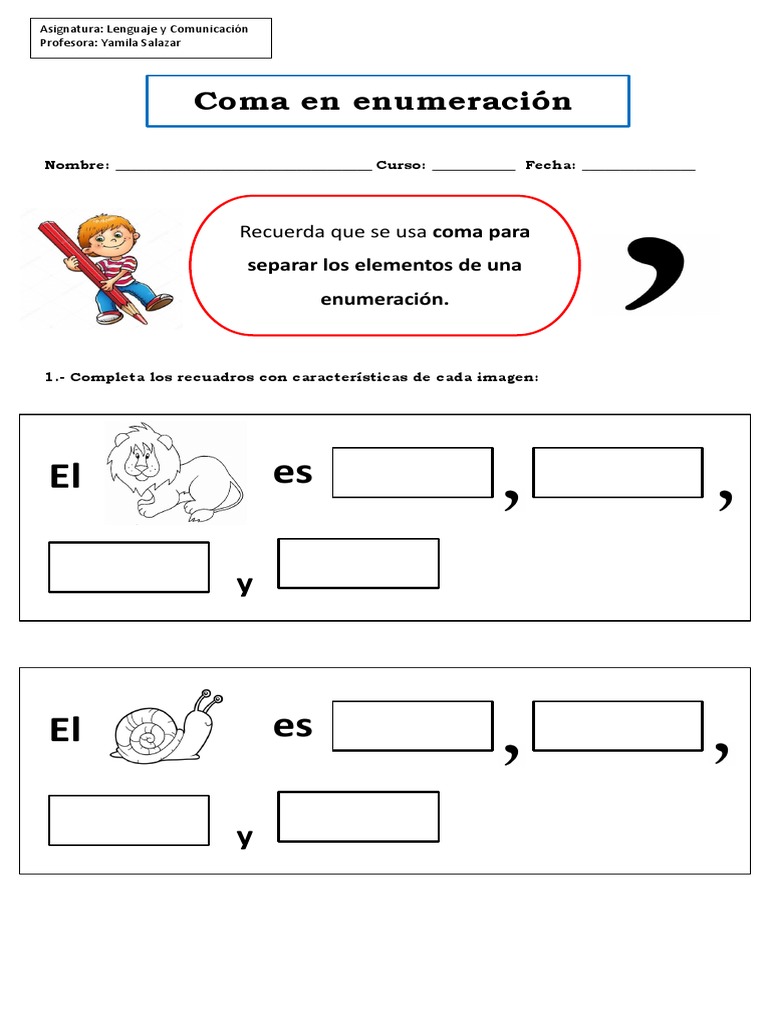Actividades sobre el uso de la coma | PDF