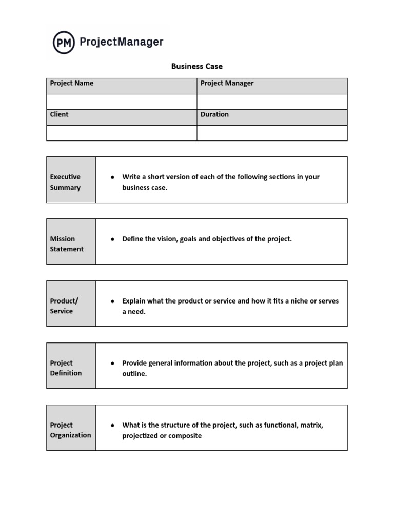 ProjectManager Business Case Template For Word ND23 | PDF