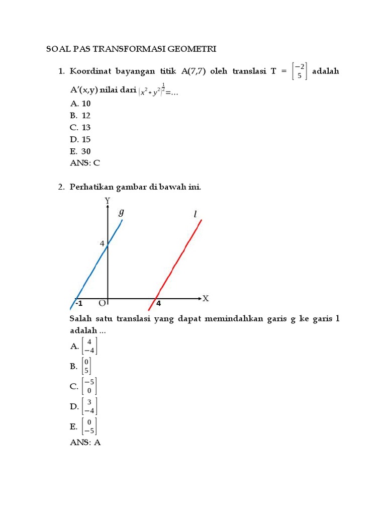 Soal Pas Transformasi Geometri | PDF | Metode & Bahan Ajar
