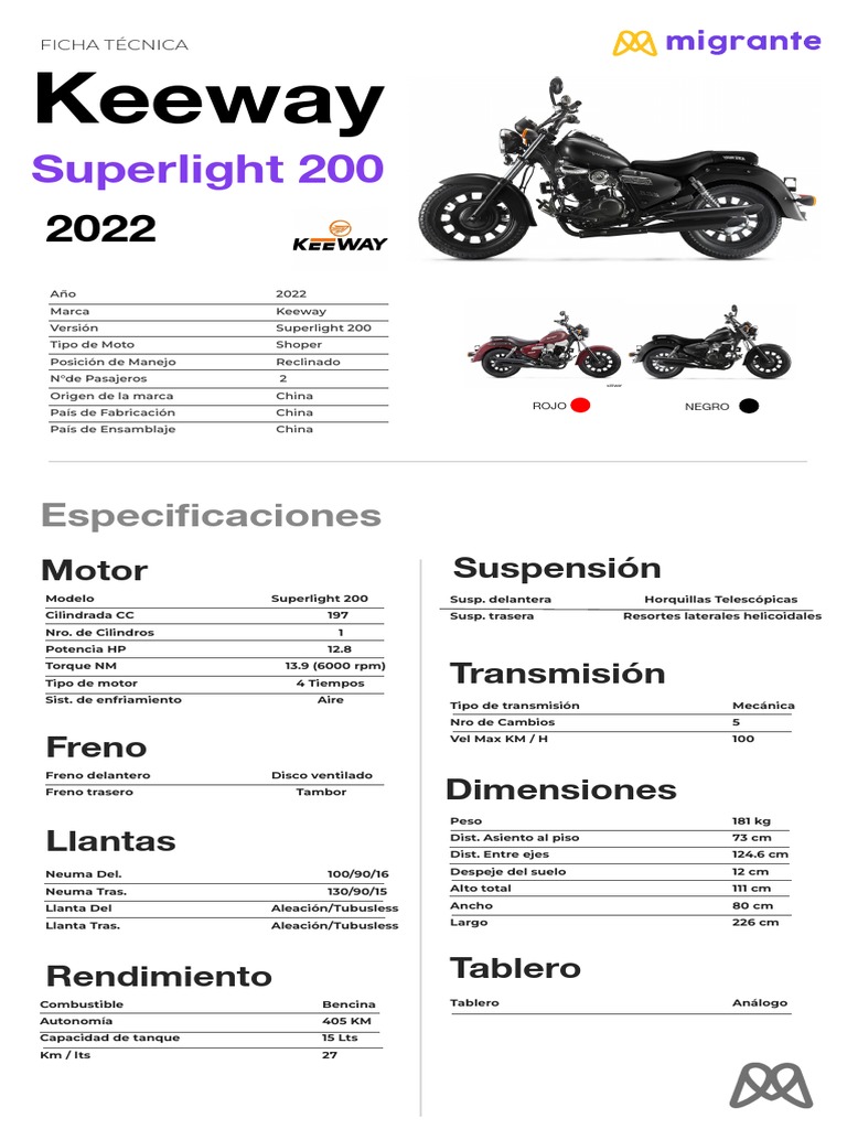 Keeway Superlight 200: Ficha Técnica | PDF