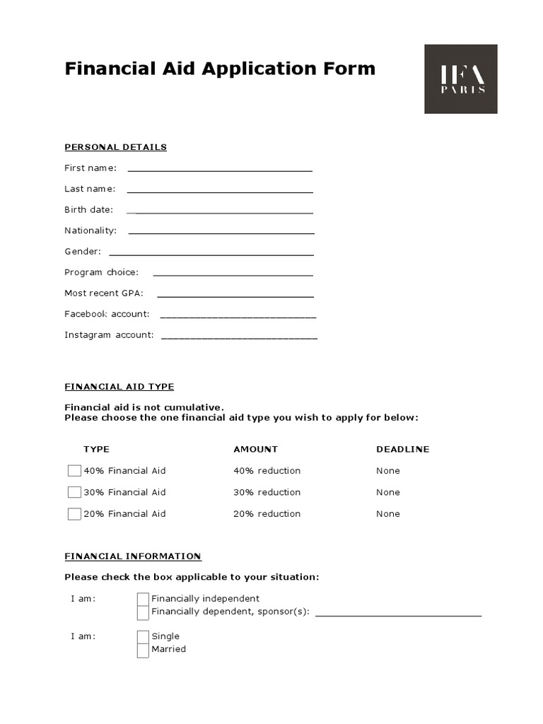 Financial Aid Form for Students | PDF | Student Financial Aid In The ...