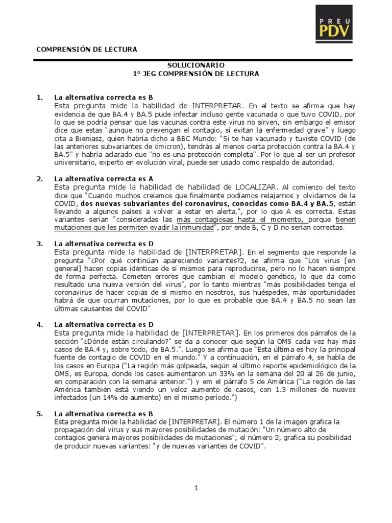 4790-1 Jeg Solucionario Comprensión de Lectura | PDF