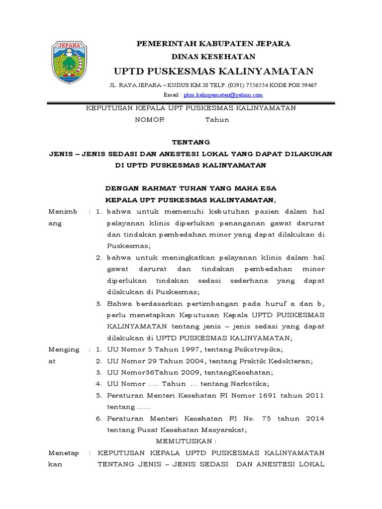 SK Jenis Sedasi dan Anestesi Lokal | PDF