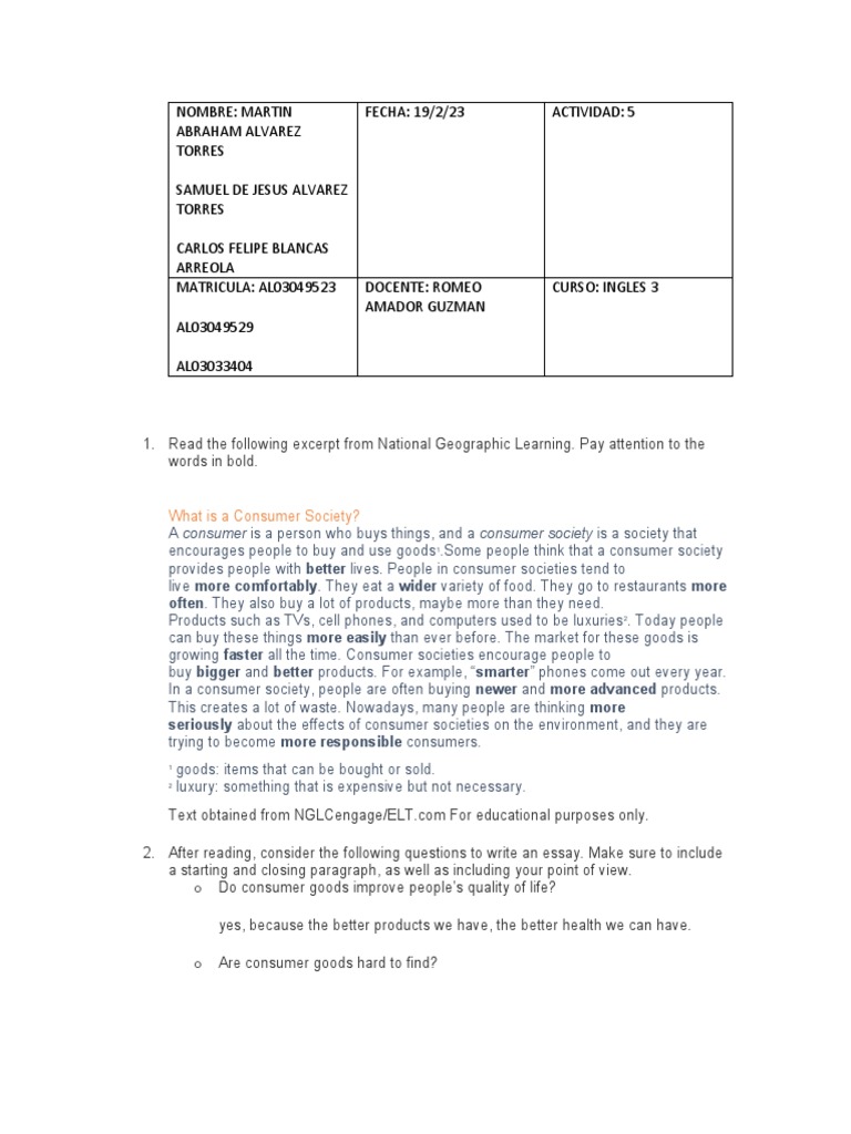 Act 5 Ingles | PDF | Consumerism