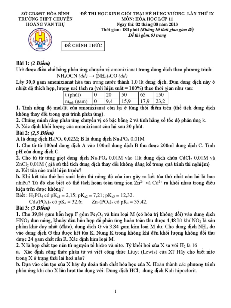 De Thi HSG Lop 11 2013 TH Hung Vuong Hoa Hoc | PDF