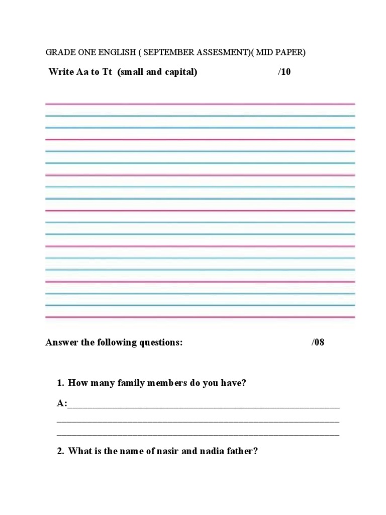 Grade 1 English Paper | PDF