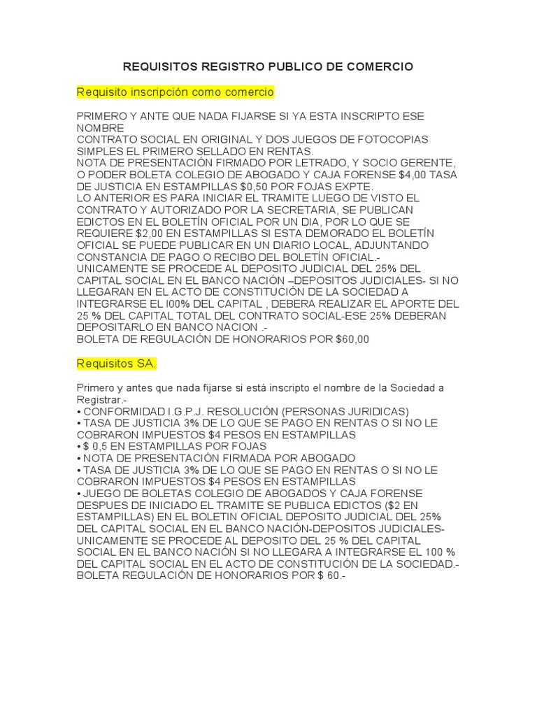 Requisitos Registro Público Comercio | PDF | Gobierno | Justicia