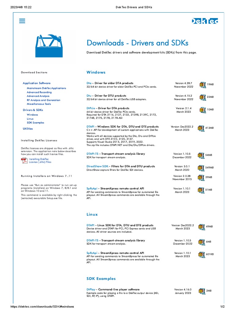 DekTec Drivers and SDKs | PDF