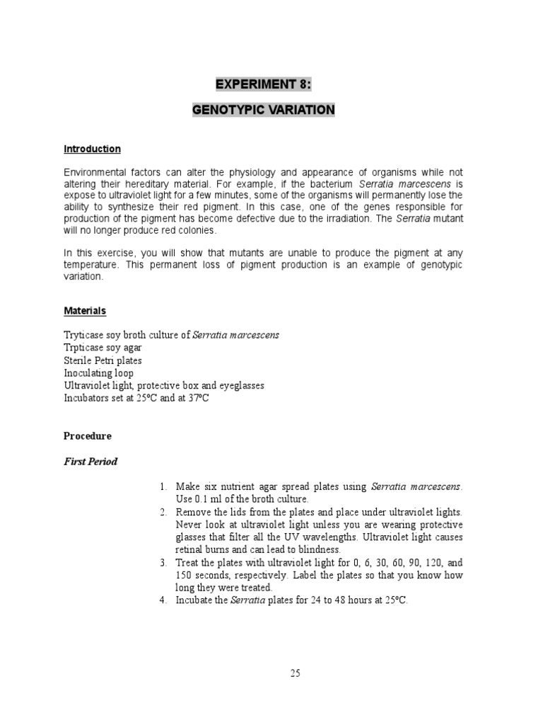 Experiment 8-Genotypic Variation | PDF | Ultraviolet | Growth Medium