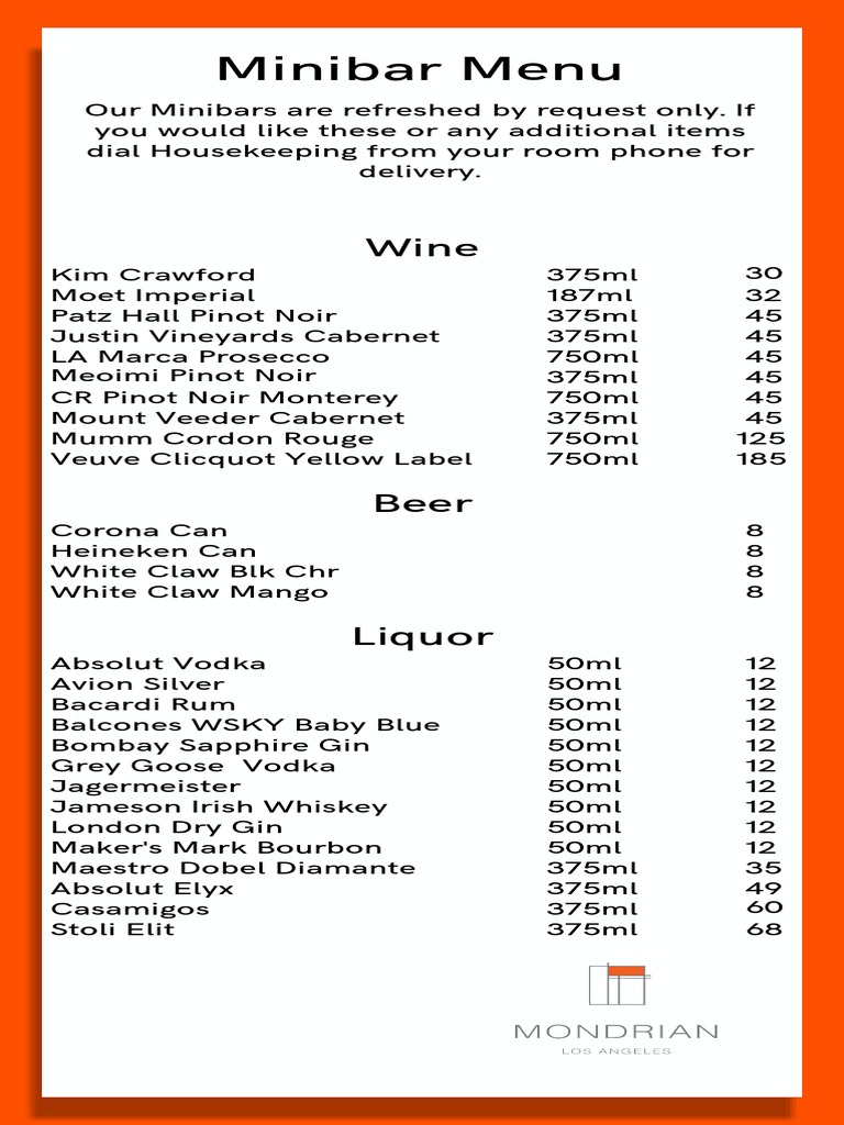 Minibar Menu | Download Free PDF | Alcoholic Drinks | Drink