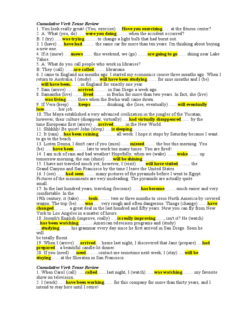 Cumulative Verb Tense Review | PDF