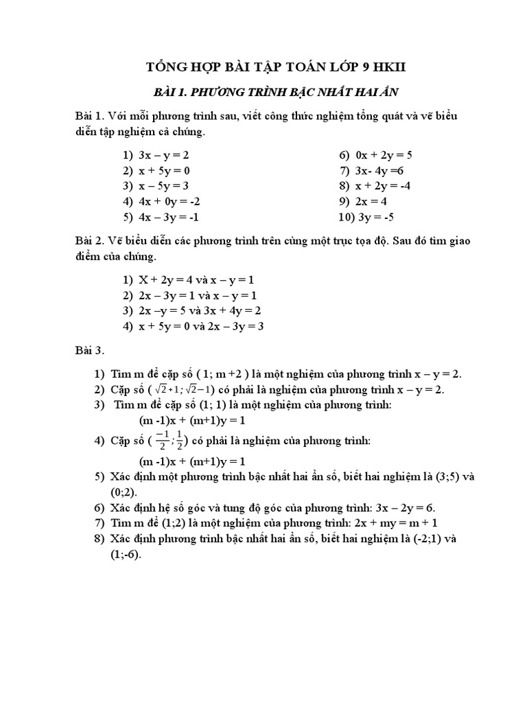 TỔNG HỢP BÀI TẬP TOÁN LỚP 9 HKII | PDF