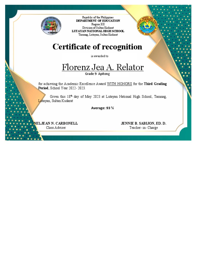 Honors Certificate q3 | PDF