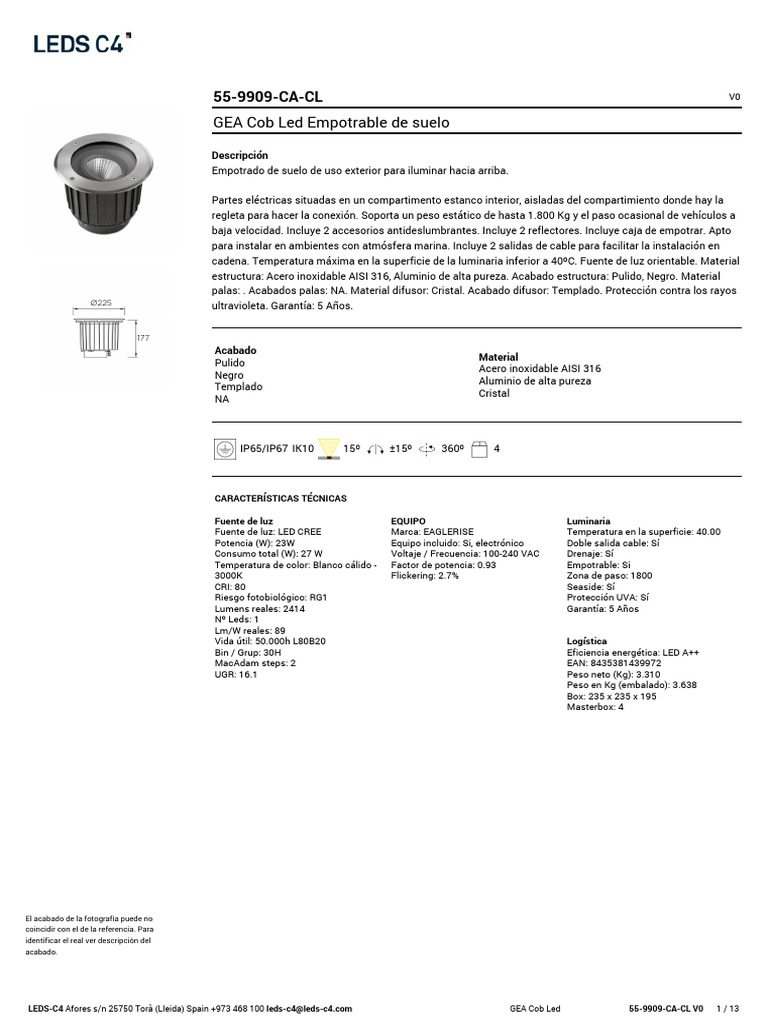 55 9909 Ca CL | PDF | Diodo emisor de luz | Óptica