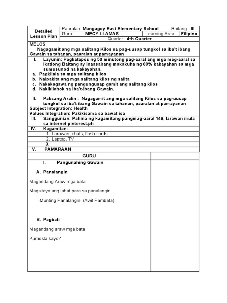 Detailed Lesson Plan | PDF