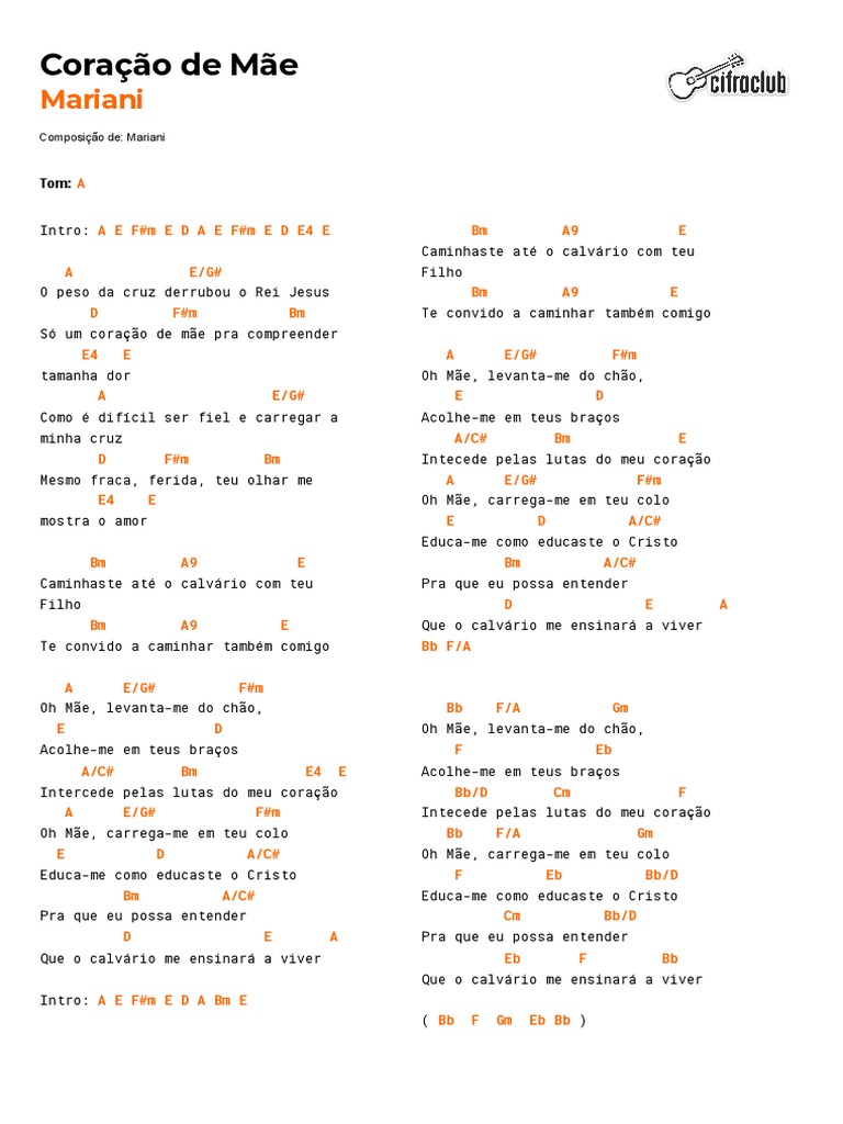 Cifra Club - Mariani - Coração de Mãe | PDF