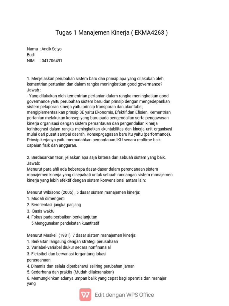 Tugas 1 manajemen kinerja | PDF