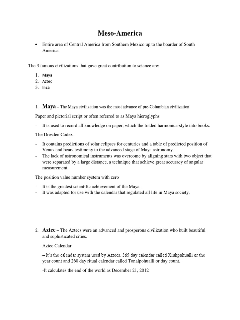 Meso America | PDF | Maya Civilization | Inca Empire
