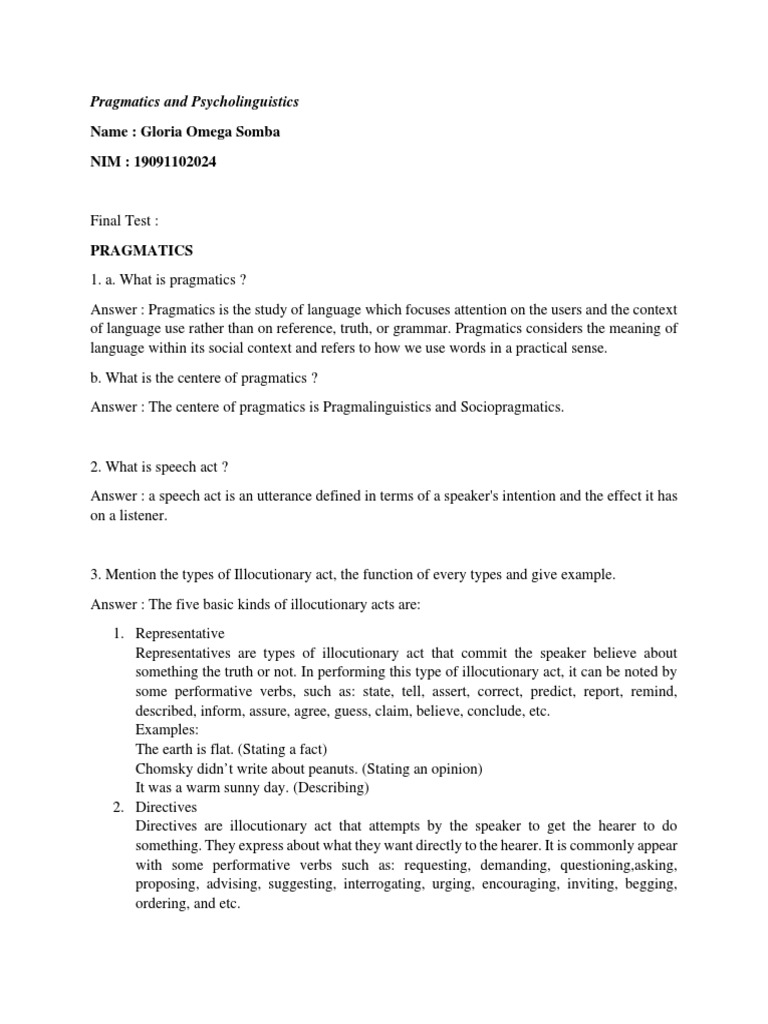 Pragmatics and Psycholinguistics | PDF | Psycholinguistics | Psychology