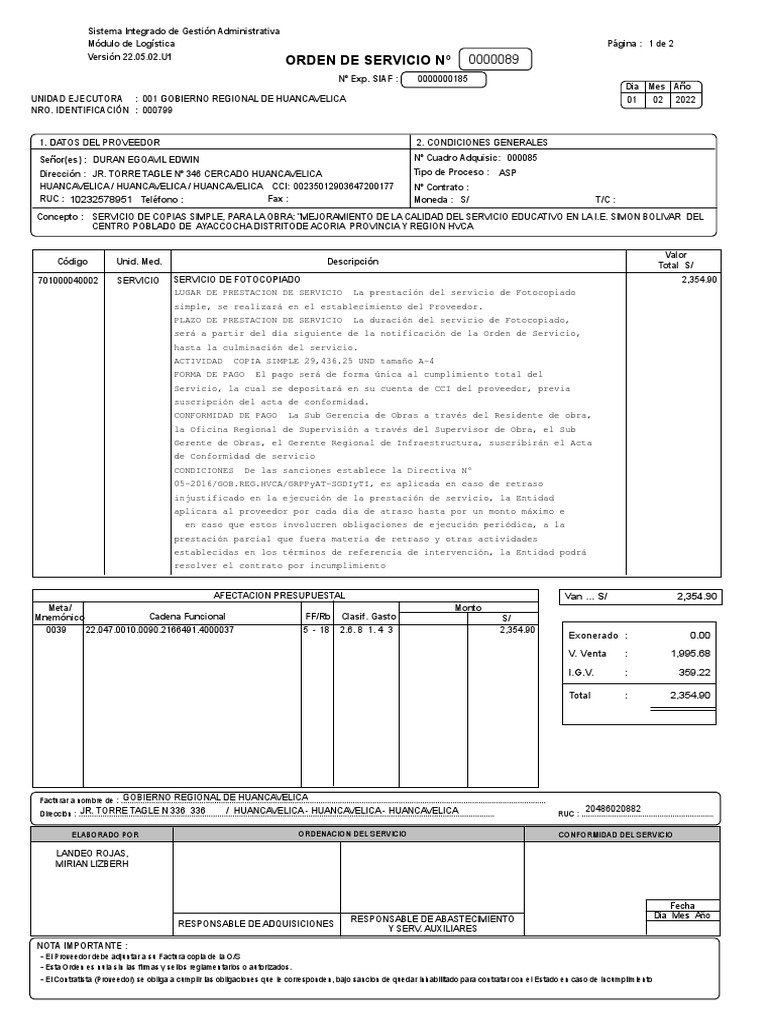 Orden de Servicio | PDF