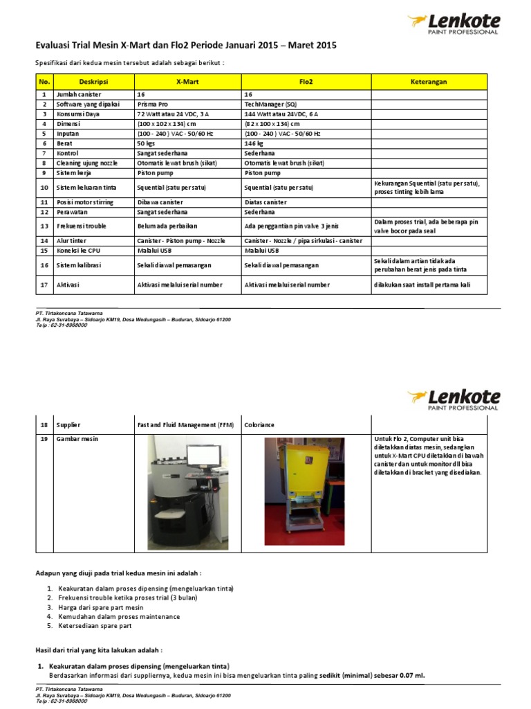 Evaluasi Trial Mesin Flo2 Dan X | PDF