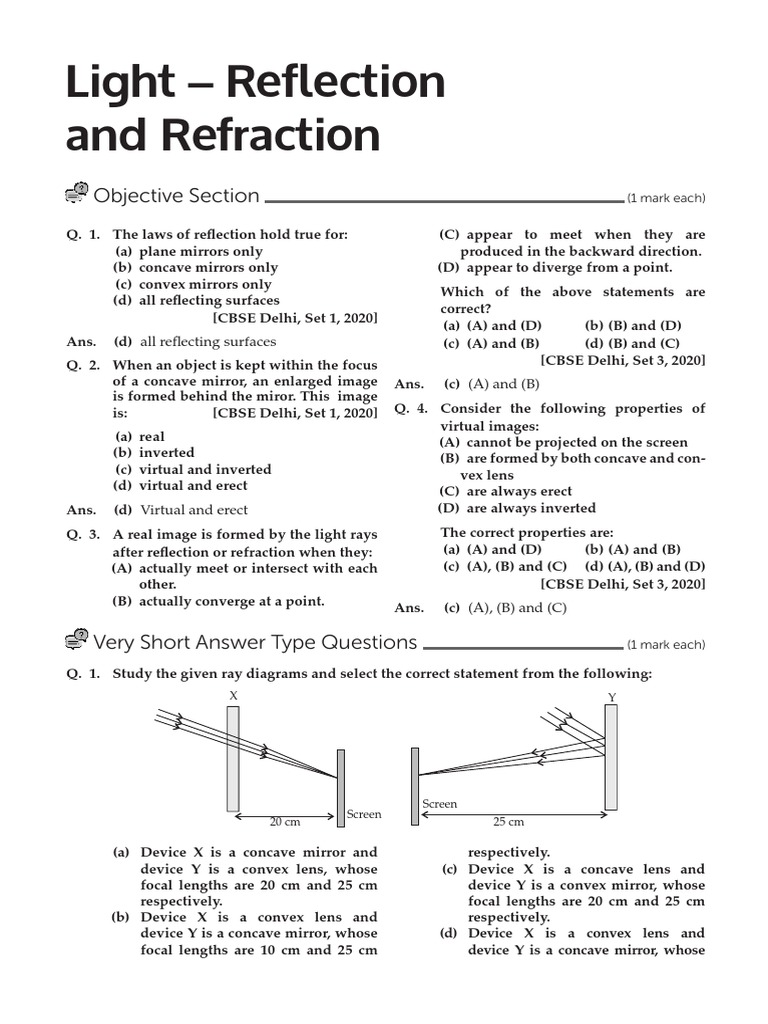 Light Reflection and Refraction Q&A | PDF
