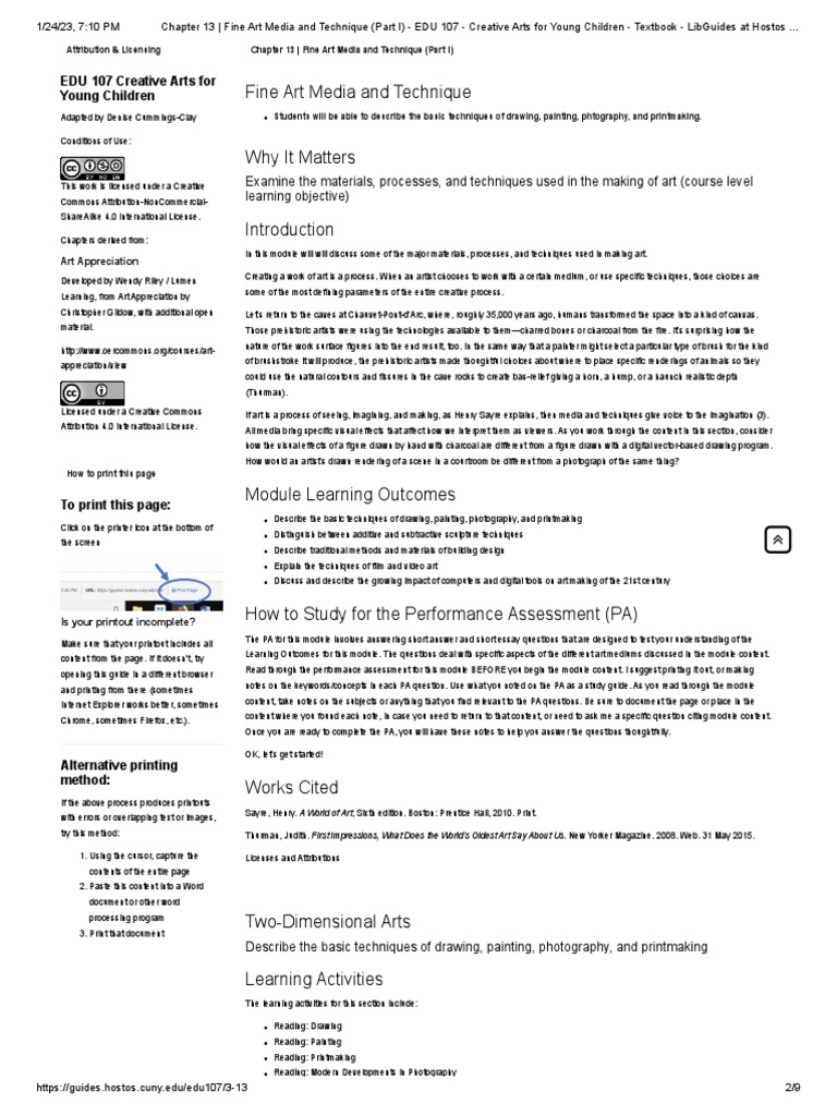 Fine Art Media and Technique Part I - EDU 107 - Creative Arts | PDF ...