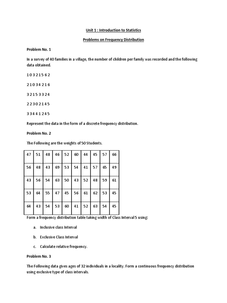 Unit 1 Notes (Classification - Frequency Distribution) | PDF