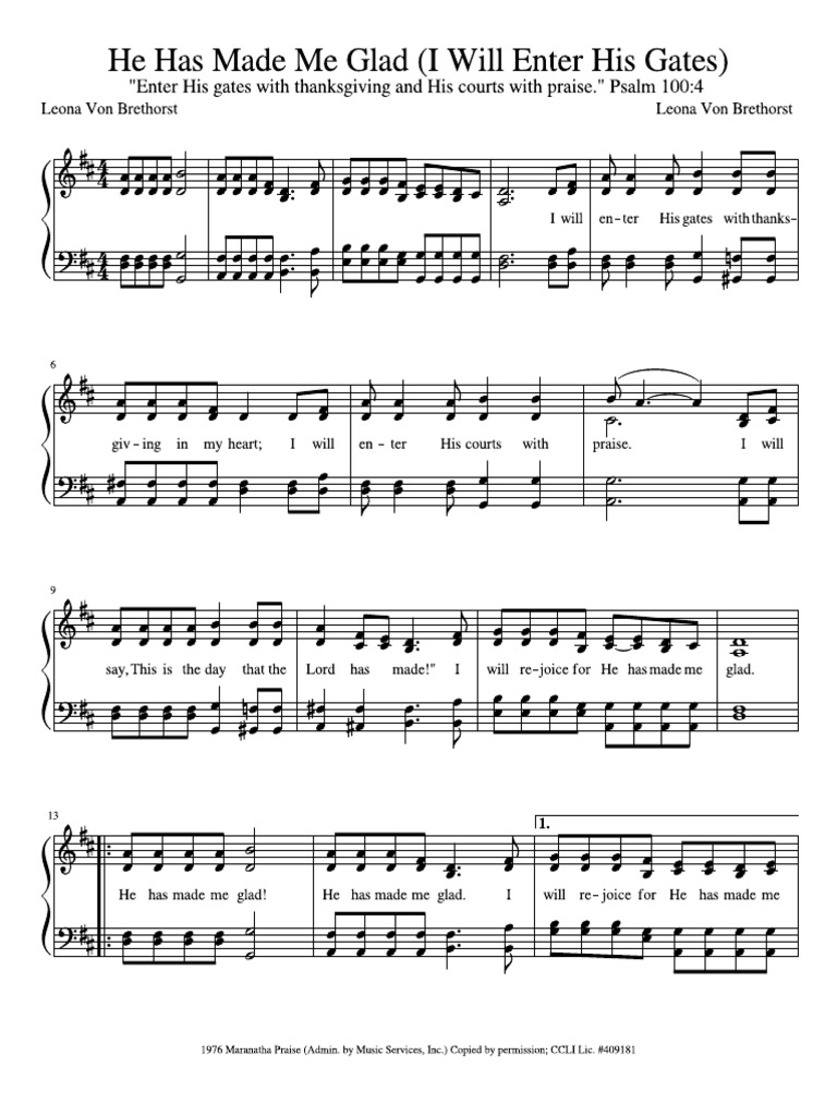 He Has Made Me Glad I Will Enter His Gates | PDF