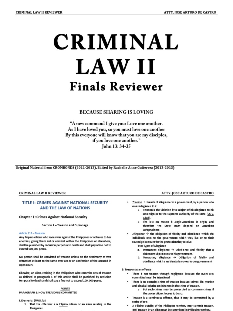 Condensed Reyes Criminal Law II Reviewer | PDF