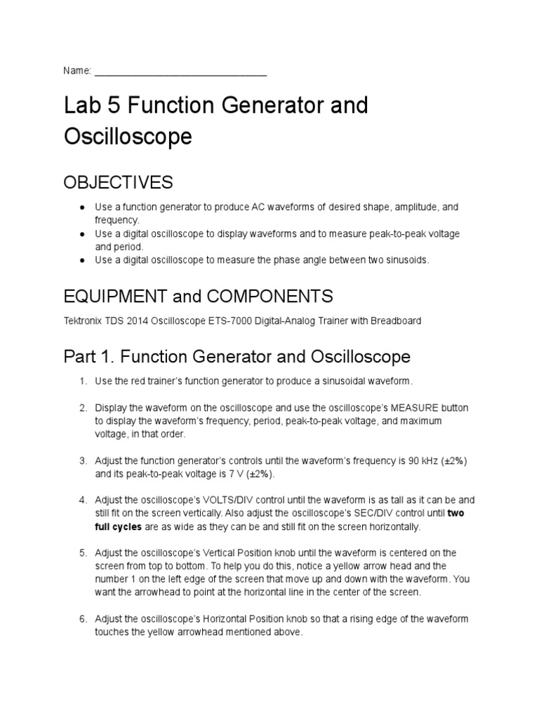 Lab 5 Function Generator and Oscilloscope | PDF | Amplitude | Phase (Waves)