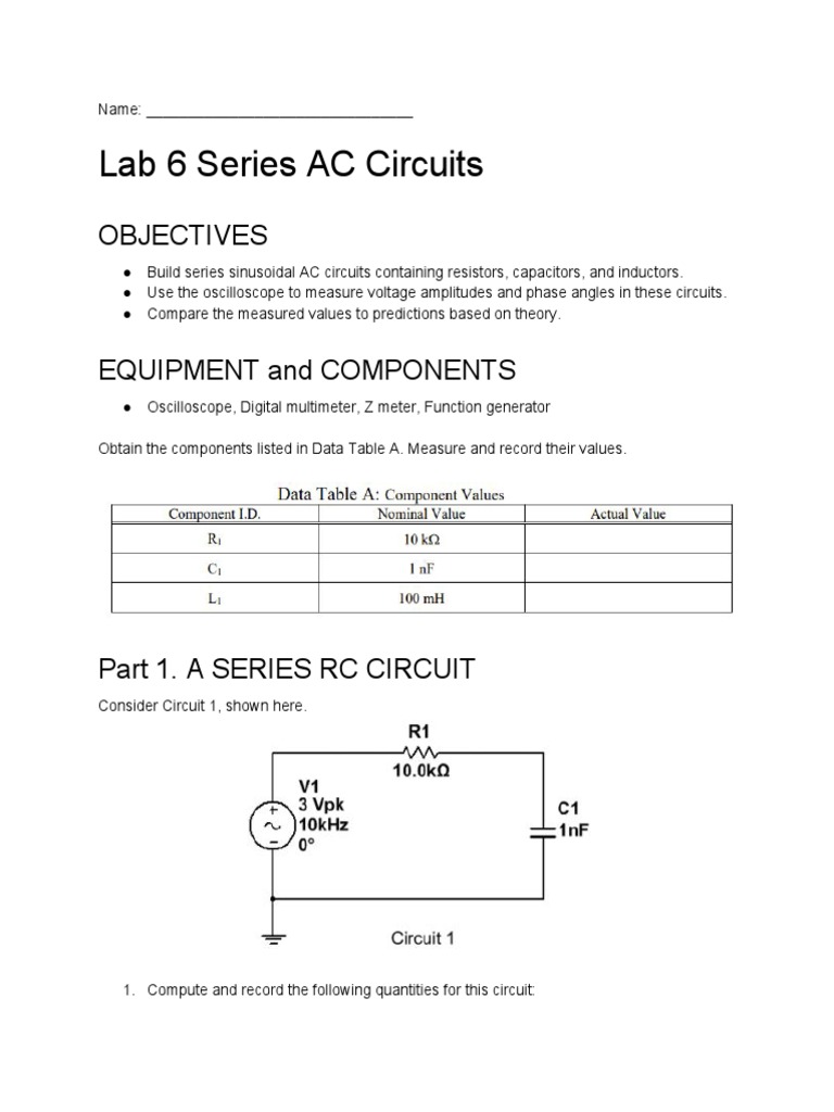 Lab 6 Series AC Circuits | PDF