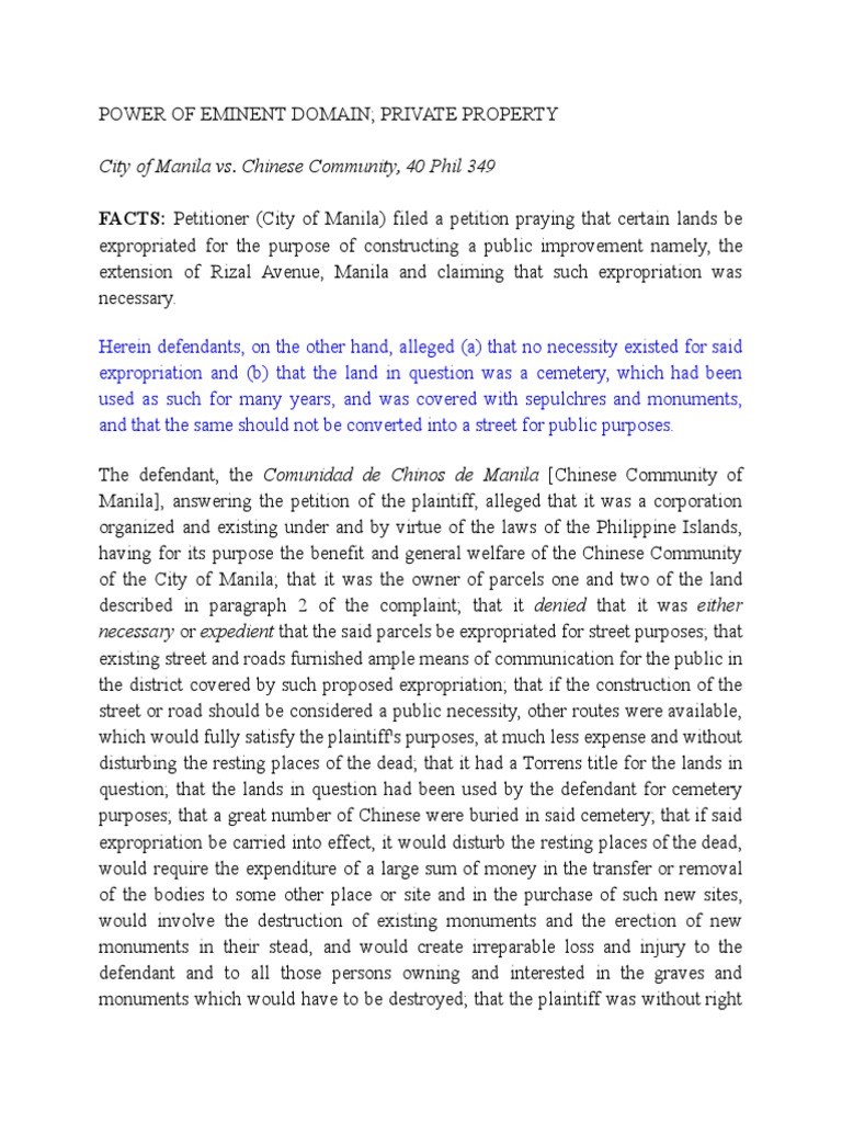 Manila's Eminent Domain Case: Cemetery Dispute | PDF | Law