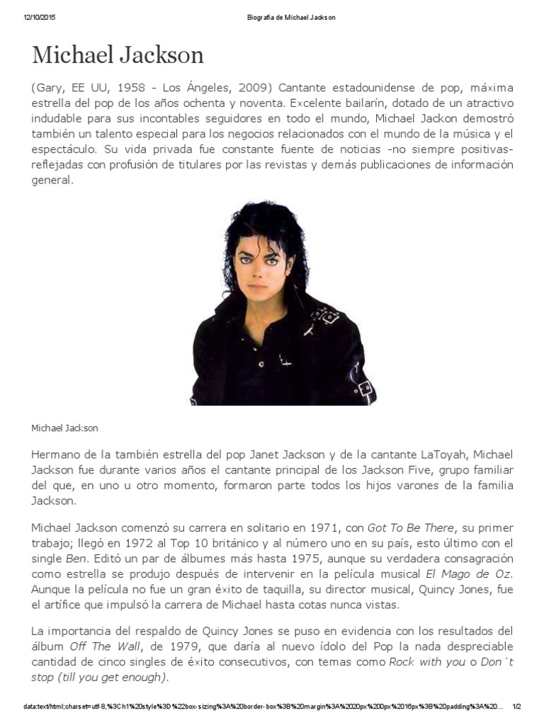Biografia de Michael Jackson | Descargar gratis PDF | Michael Jackson | Industria de la música
